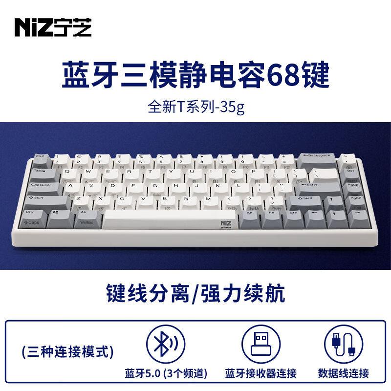 新品宁芝(NIZ)PLUM普拉姆静电容键盘打字办公S键盘蓝牙台式机键