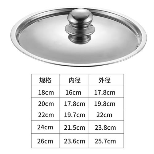 新品不锈钢奶锅f盖汤锅钢盖金属锅盖小锅盖全钢锅配件18.20.22.24