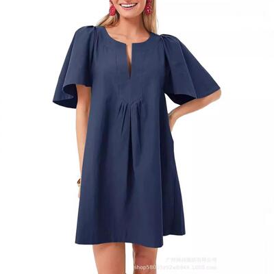 Womens Flutter Short Sleeve Mini Dress Casual V Neck Loose