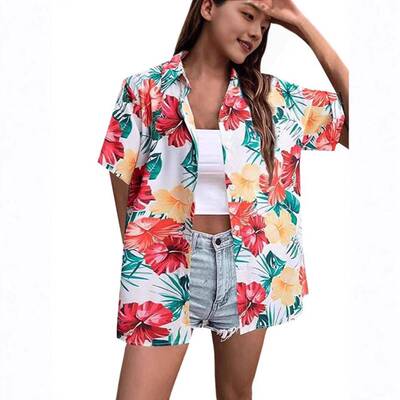 Hawaiian Style Floral Tshirts For Women Summer Soft Cool