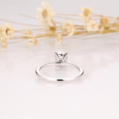 极速QXJbEWEL Oval Cut 14K Solitaire Ring Moissanite Engageme