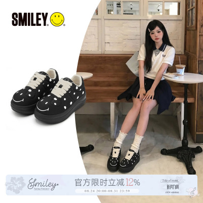 SMILEY笑脸黑色波点女休闲板鞋子