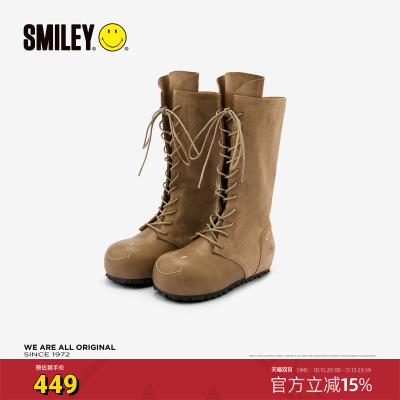 SMILEY笑脸秋季女绑带长筒时装靴