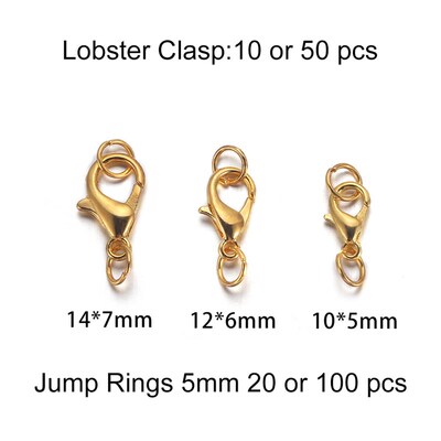 极速10-50Pcs 10 12 1p4 mm Lobster Clasps Hooks With Jump Rin