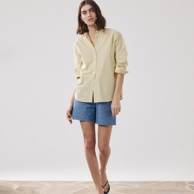 Hartford勒梅尔风牛仔布水洗蓝短裤女简约百搭短休闲裤直筒通勤