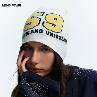 LEDIMWANG数字字母提花毛线帽女