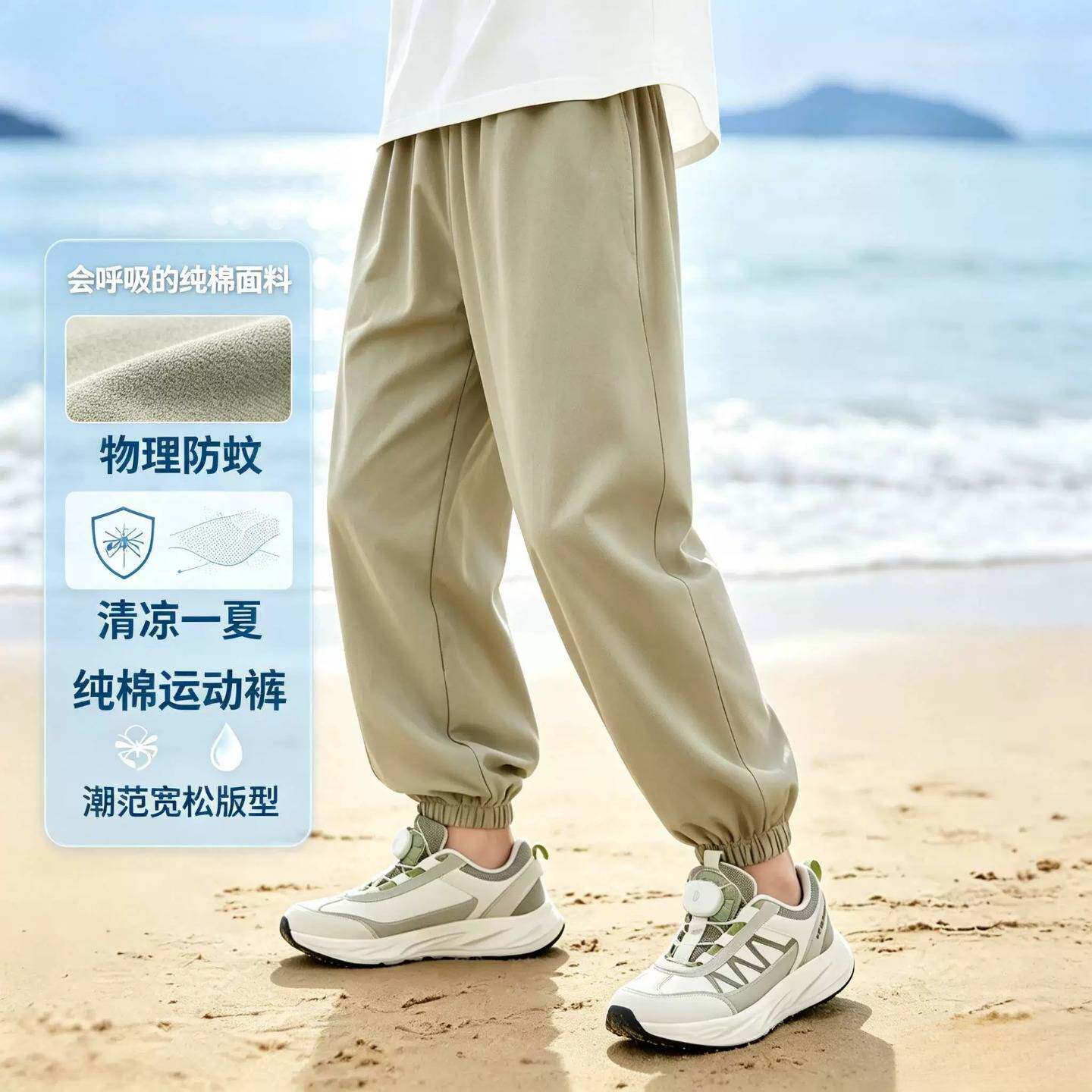 品牌折扣店全棉童裤新款男女童纯色校服运动裤开学季薄款防蚊长裤
