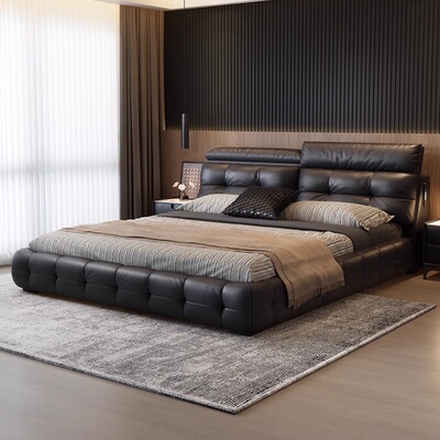 多功能真皮床现代简约劳伦斯气压储物可调节1.8米双人床主卧大床