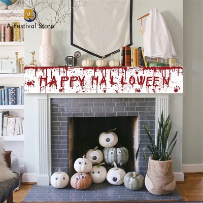 极速Happy Halloween Banner Bloody Bat Pumpkin Ghost Print Pa