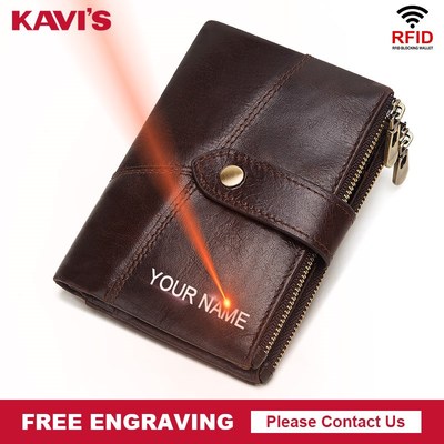 极速KAVIS RFID Free Engraving Rfid  Genuine Leather WaZllet