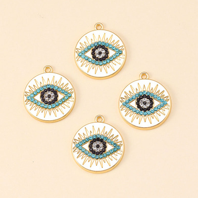 极速12Pccs Gold Color Metal Gem Evil Blue Eye Charms Round P