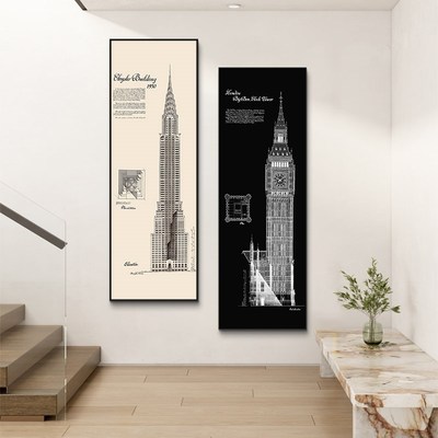 速发克莱玄勒大厦建筑装饰画大本挂铁塔斯关画公司酒店别墅竖长条
