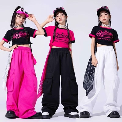 速发孩爵士舞服装街舞少儿潮服街azz嘻哈时髦套装秀脐走露炸j演出