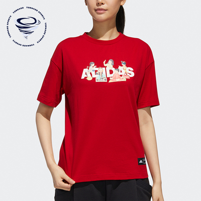 Adidas/阿迪达斯正品夏季女士透气趣味印花运动圆领短袖T恤GK8703
