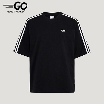 Adidas/阿迪达斯正品三叶草男士针织条纹时尚休闲宽松T恤KG6331