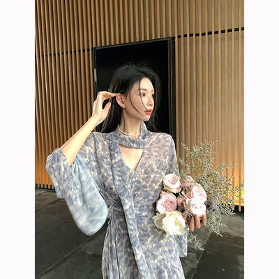 速发秋冬2024新款法式仙气超仙森系长裙气裙碎花长袖连衣质子装