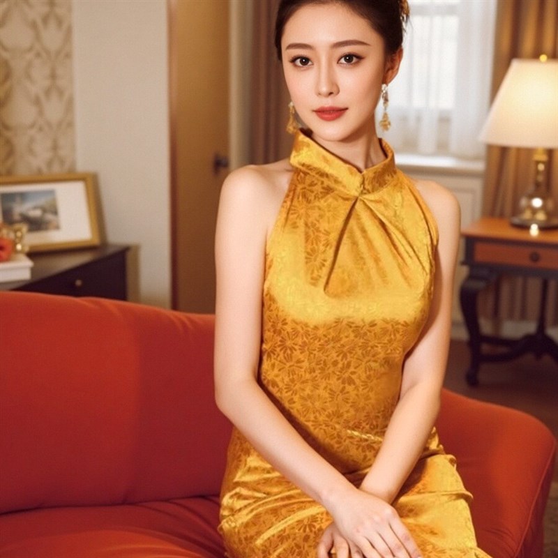 新品新中式晨袍婚礼改良旗袍女新娘D敬酒服结婚礼服无袖中国风长