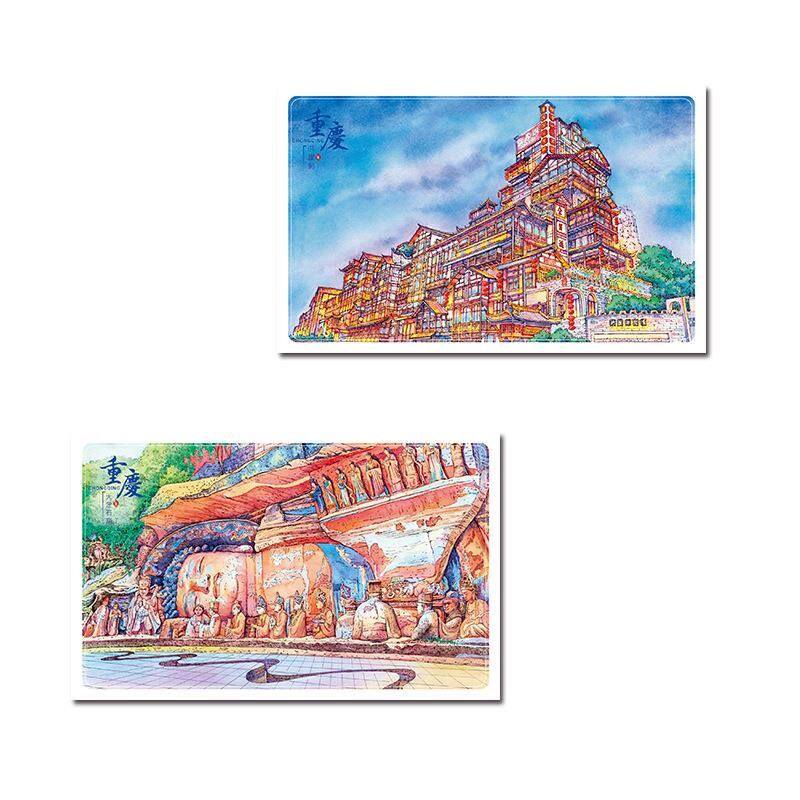 新品文创城市重庆手绘风景明信片D特色旅游文化创意纪念商务礼品