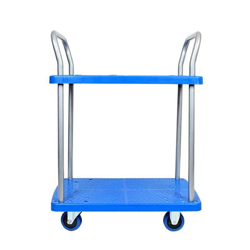 热销双层三层平板车带p护栏推车两层工具车仪器车拖货车静音搬运