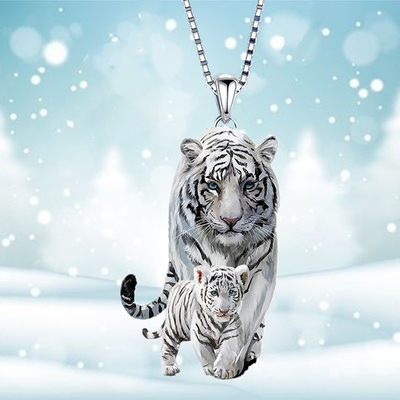 极速Fashcion Mother and Child White Tiger Necklace Charm Whi
