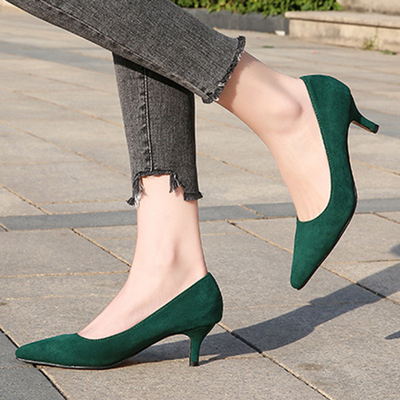 新品High Heel Pumps 5CM Shoes Work Flock LMow Heel Large Siz