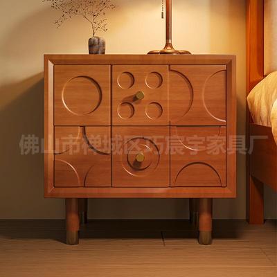 设计师中古风床头柜实木柜子简约现代艺术矮柜复古实木雕花床边柜