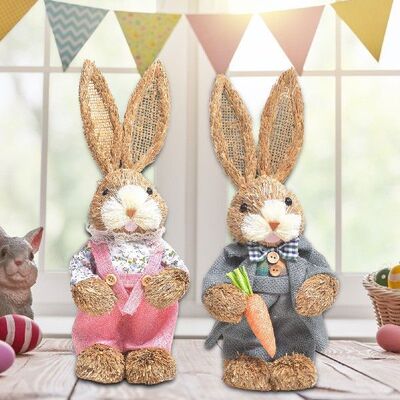 极速NEWb Cute Straw Rabbits Bunny Decorations Easter Party H