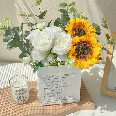 速发花日葵假花向摆设端厅餐桌桌面装饰轻奢高客干花花束花艺摆件