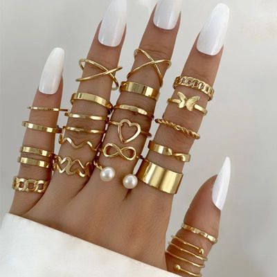 极速22Pcs/Set Gold Color Heart Snake Rings Set SFor Women Vi