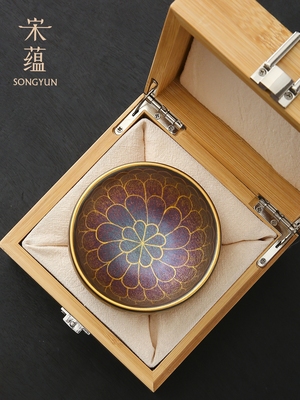 宋韵敦煌荷花鉴展茶杯家庭高端个人大师杯送给外国朋友特别礼物