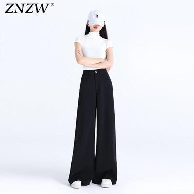 ZNZW黑色西装裤子女直筒休闲老钱风春夏高级感高腰垂感西装阔腿裤