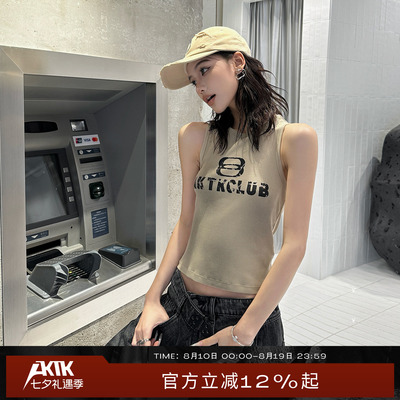 AKTK25秋季新品 LOGO印花喷色针织坑条无袖弹力宽松背心