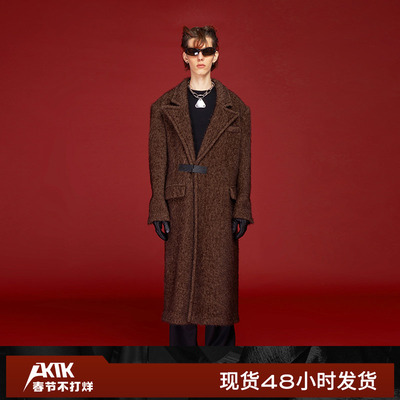 AKTK大衣秋冬新品设计感美拉德中性高级廓形长款肌理毛呢外套