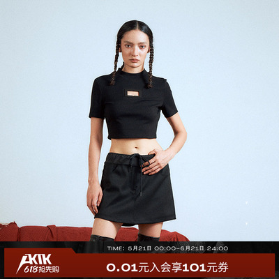 AKTK金属扣直筒拼接裙裤