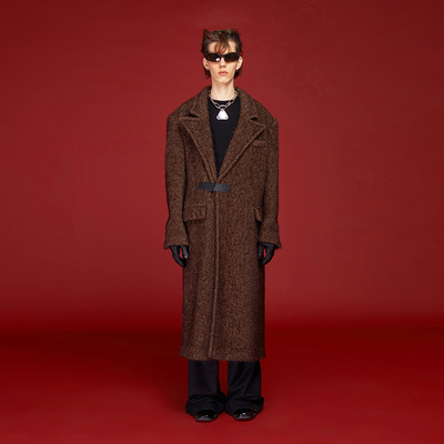 AKTK大衣秋冬新品设计感美拉德中性高级廓形长款肌理毛呢外套