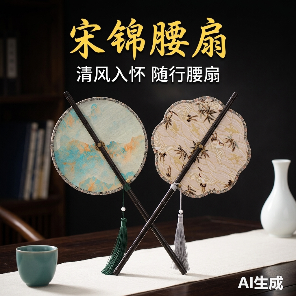 古风腰扇千里江山可卷曲折叠新夏天便携团扇舞蹈扇表演拍照专用扇
