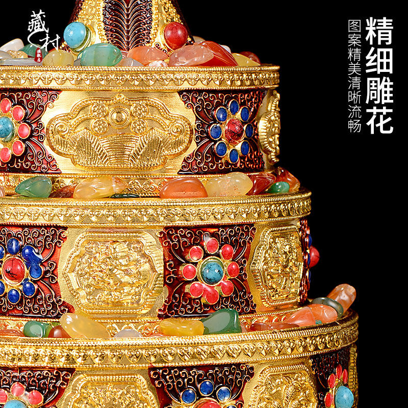 藏村曼扎盘修盘合金家用密宗供佛八吉祥曼达盘大号摆件藏族曼茶罗