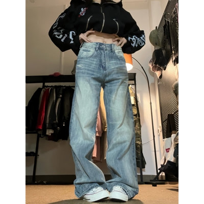 15GET美式水做旧直筒牛仔裤男女