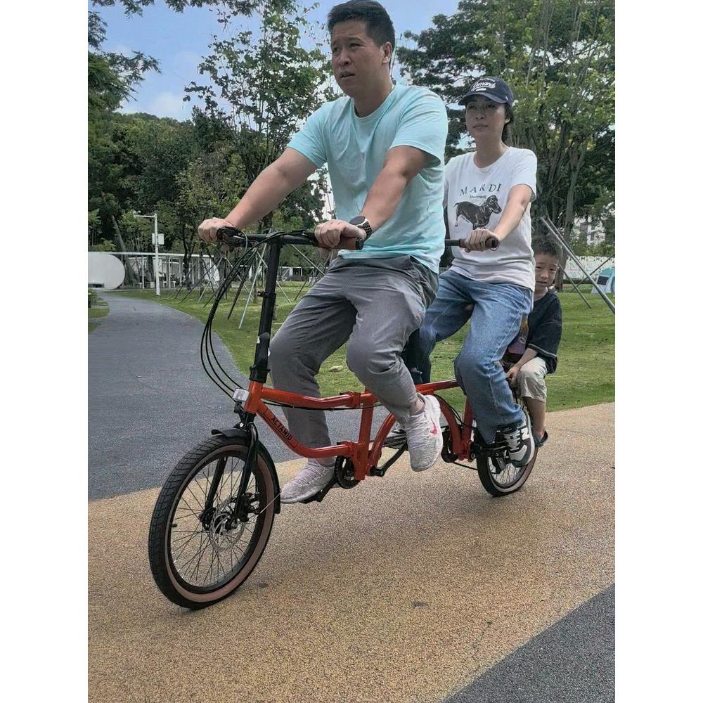 叠派20寸折叠双人自行车两人骑行三人母子带娃亲子家庭车景区观光