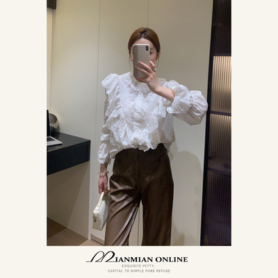 MIANMIANONLINE“邂逅”蕾丝刺绣长袖衬衫早秋高级荷叶边上衣1281