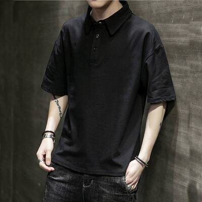 2025men clothes纯色休闲简约宽松有领Polo衫衬衫领体恤上衣服潮