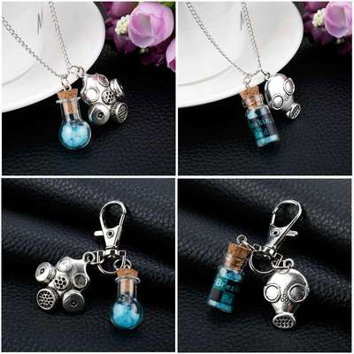 现货美剧绝命毒师项链BreakingBad防毒面具蓝色盐瓶钥匙扣挂件
