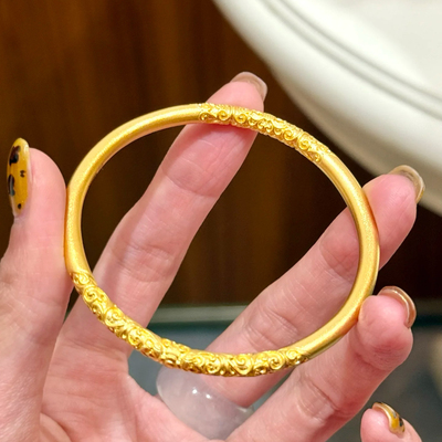 卷草纹手镯实心素圈金镯子