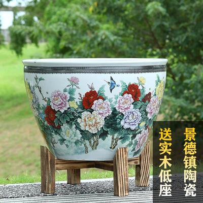 景德镇陶瓷鱼缸配实MIK木座法观背养鱼莲盆古睡庭院荷花专可用大