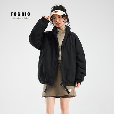 FOG RIO潮牌立领男女同款棉衣拼色宽松短款秋冬季外套立领加厚