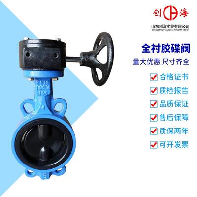 法兰全衬胶蝶阀D341J-10涡轮软密封包胶板脱硫阀门DN50 65 80 100