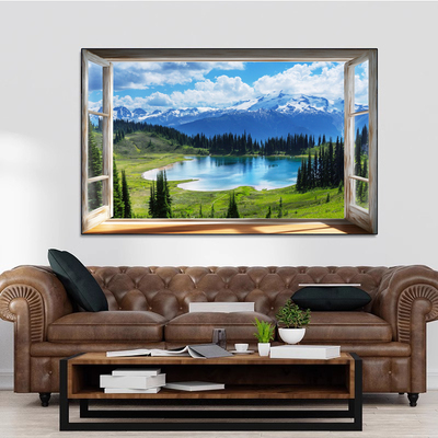 美好心情大自然风景开窗客厅沙发假窗户装饰酒店餐厅墙壁风水挂画