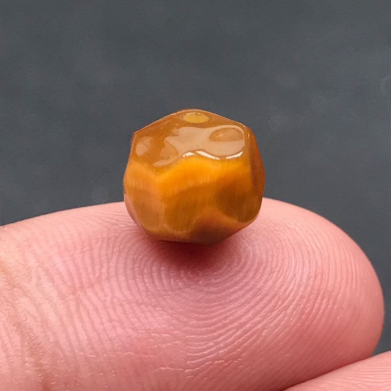 8MM天然黄虎眼石无相老型珠文玩星月椰蒂手串DIY配饰顶珠腰珠配件