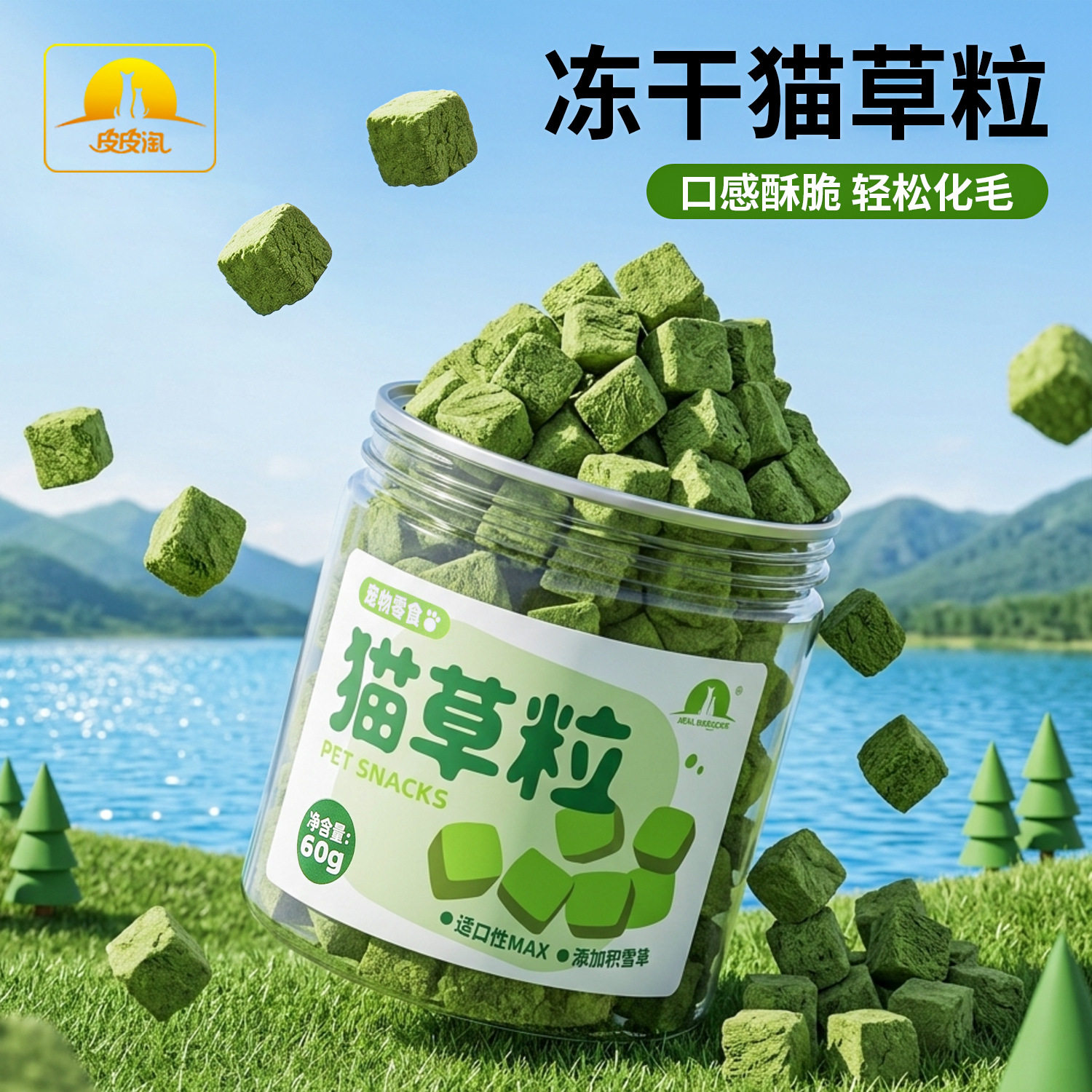 皮皮淘猫草粒冻干化毛球猫薄荷饼干磨牙洁齿猫咪零食温和排毛球