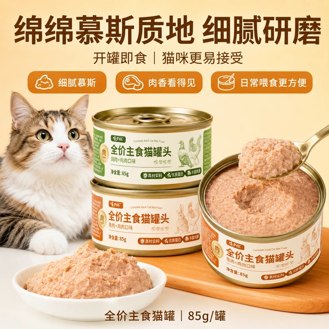 嘻夕林全价主食猫咪罐头85g营养补水湿粮慕斯兔鸡肉成猫幼猫零食